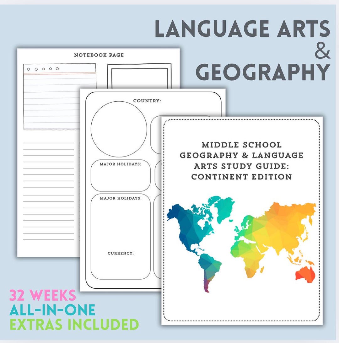 Middle School Geography & Language Arts Study Guide: Continent Edition ...