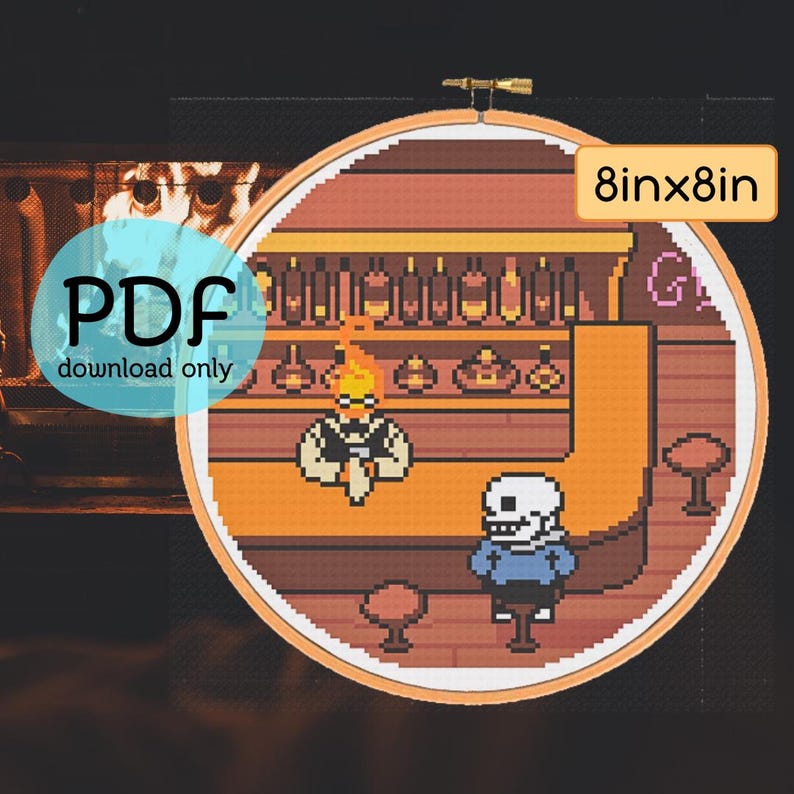 Undertale Cross Stitch Pattern: Sans at Grillbys Pub (PDF Download ...