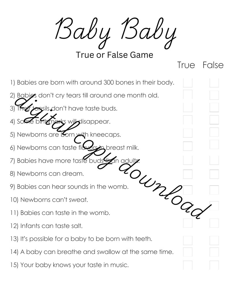 Baby TRUE/FALSE Game for Baby Shower - Etsy