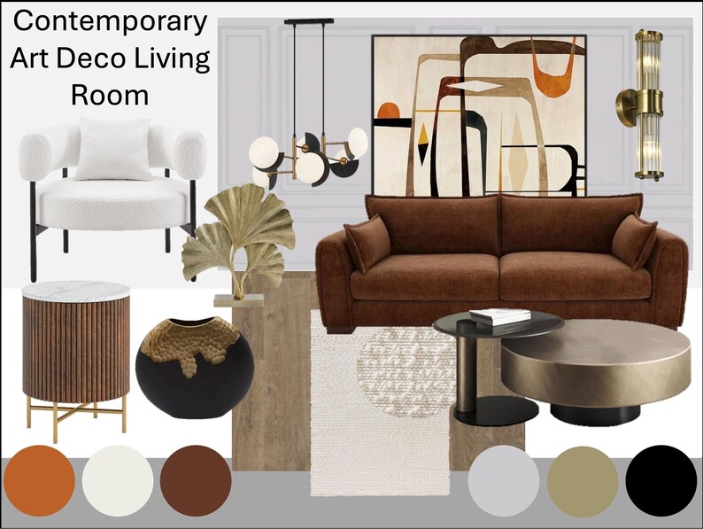 Art Deco Living Room Mood Board | Digital Interior Design | Glam Modern ...