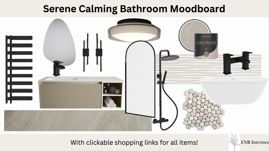 Calming Bathroom Mood Board | Serene Spa Bathroom Design | Neutral ...