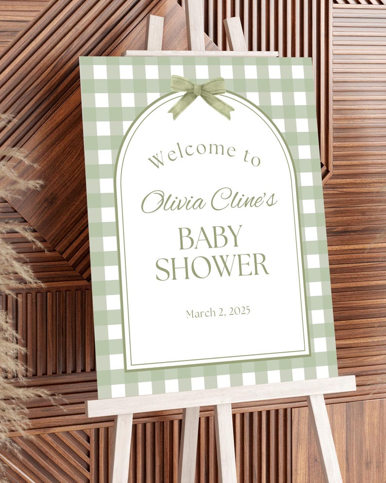 Baby Shower Welcome Sign, Checkered Green Welcome Sign, Sage Green ...