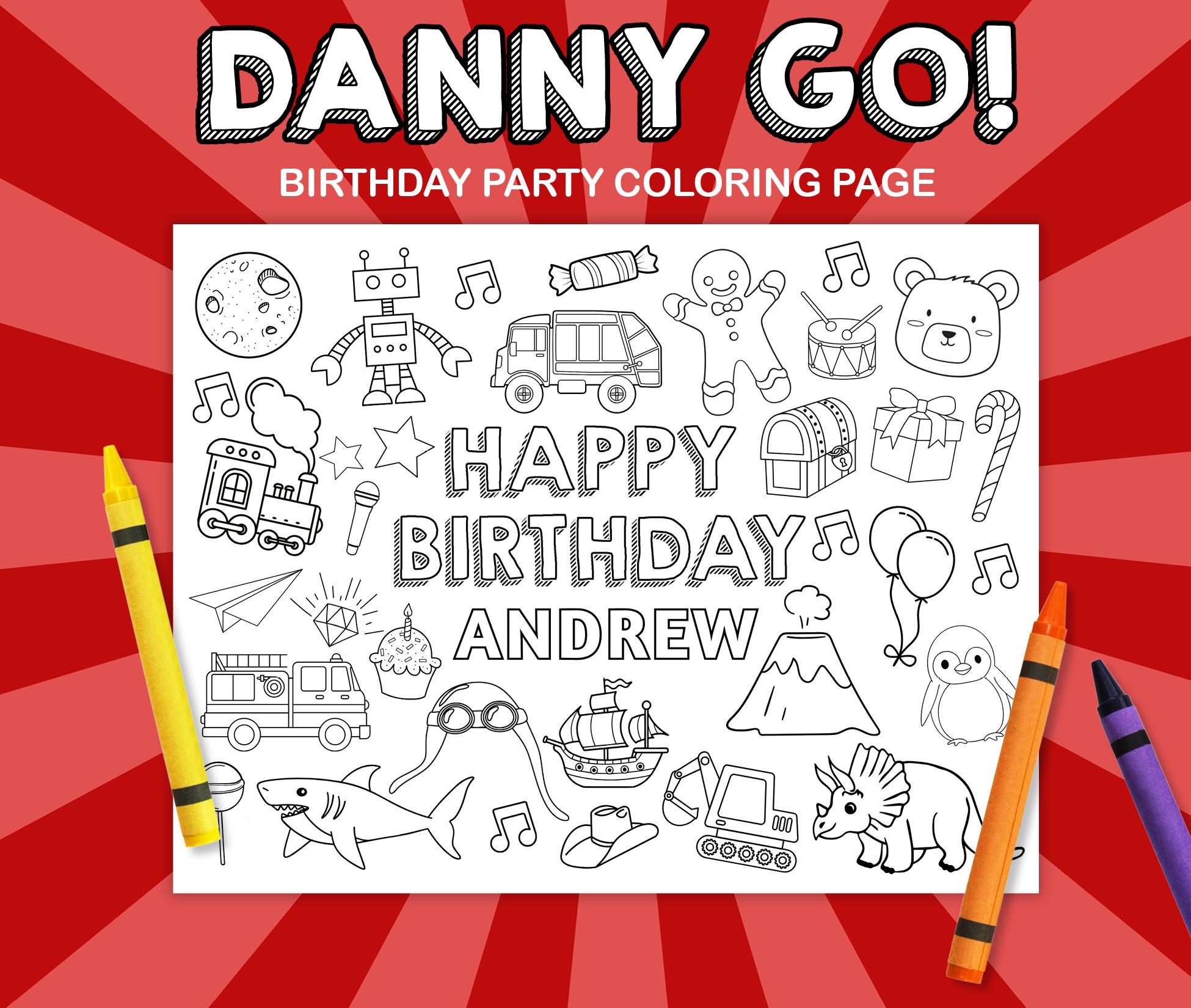 Danny Go Birthday Party Coloring Placemat for Kids Editable Template ...