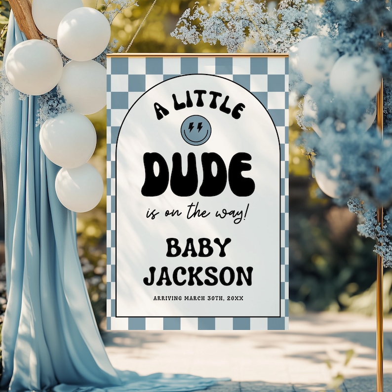 Little Dude Baby Shower Welcome Sign, Rad Dude is on the Way Board ...