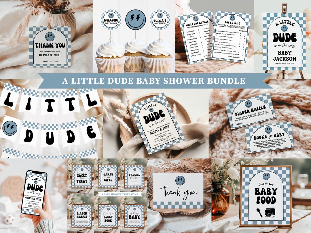 Little Dude Baby Shower Invitation Bundle, Rad Little Dude is on the ...