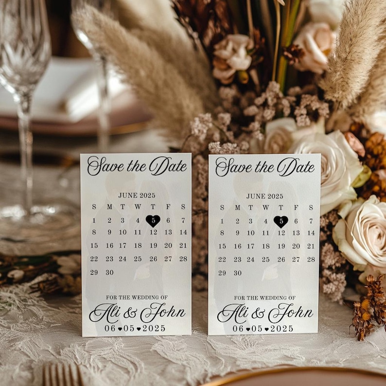 Calendar Save the Date Template, Minimalist Wedding Day Card ...
