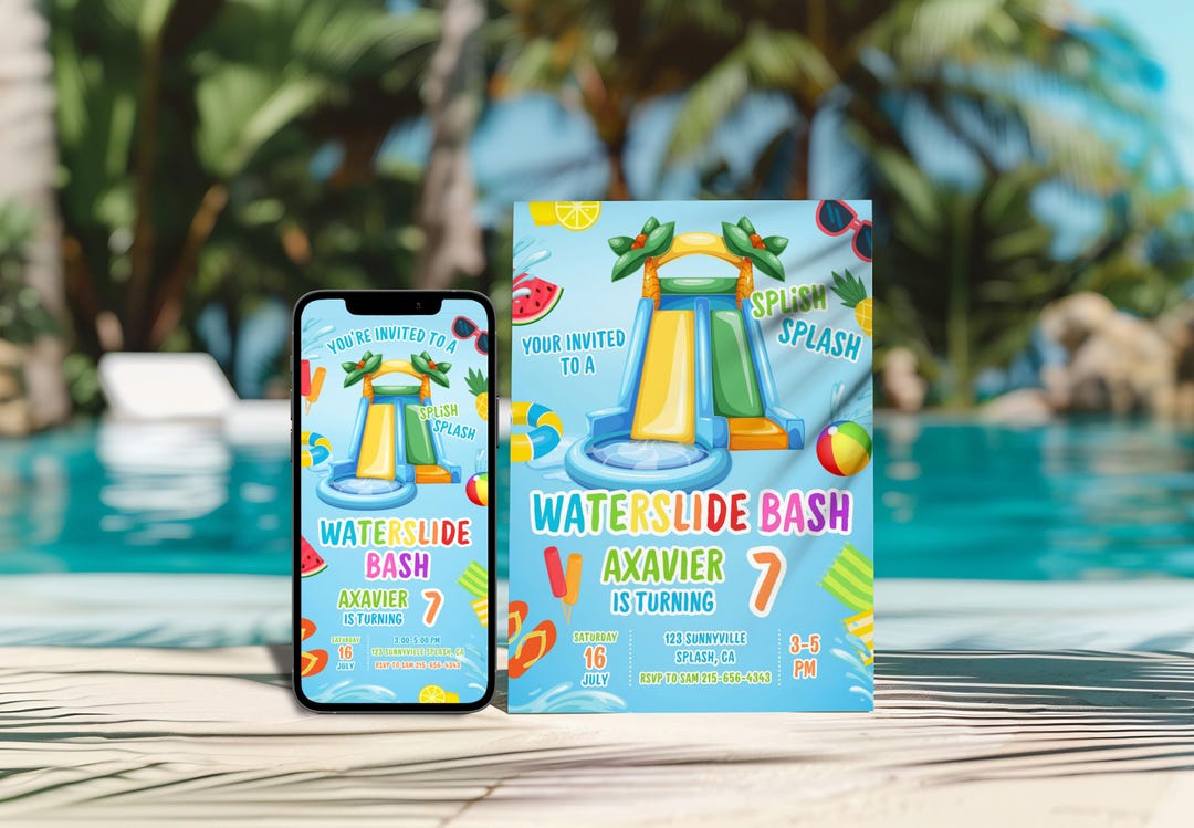 Waterslide Birthday Invitation, Summer Pool Party, Splash Birthday ...