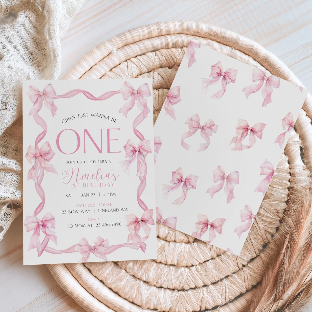 Girls Just Wanna Be ONE Invitation, Pink Bow Birthday Invite, Pink ...