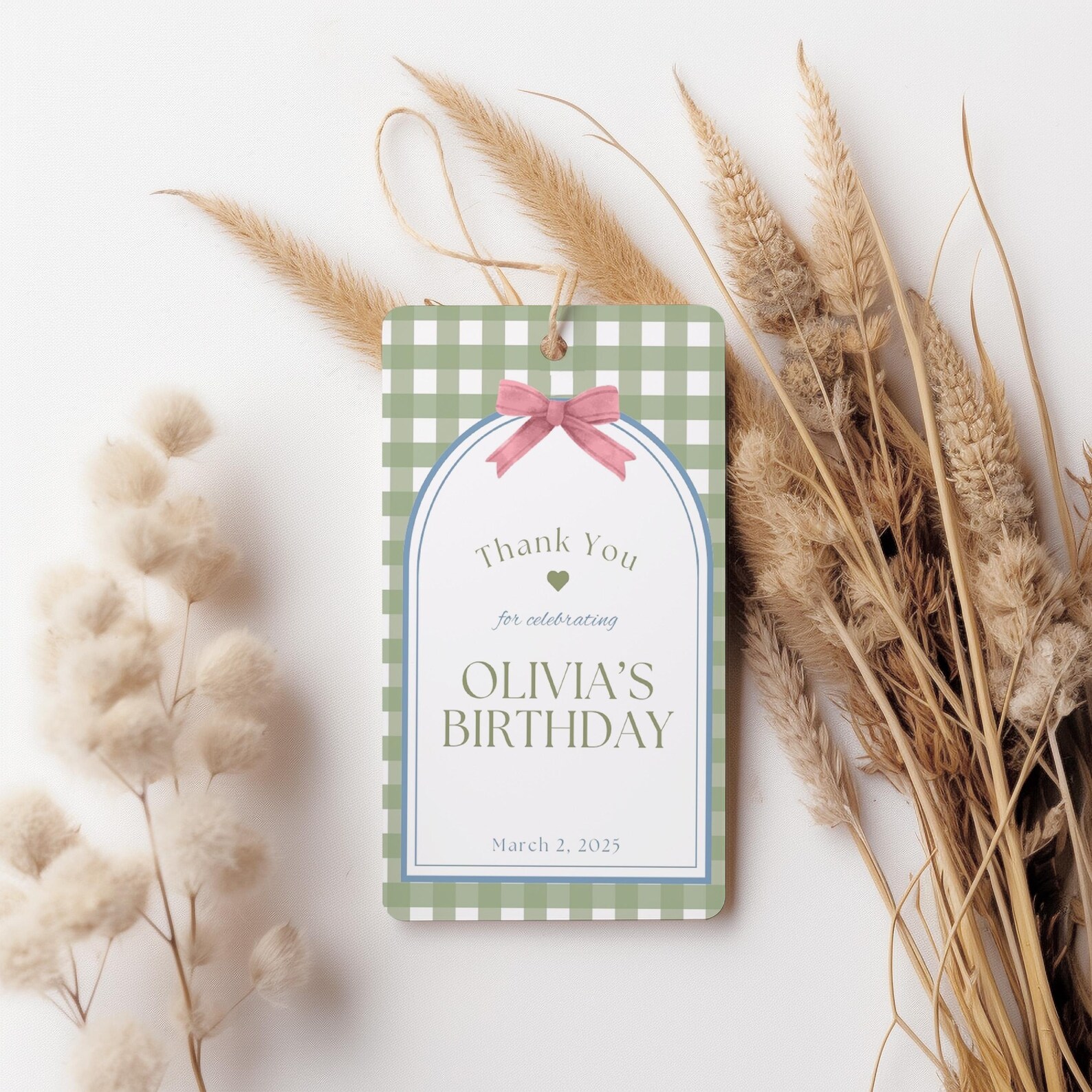 Green Checkered Favor Tag Template, Gingham Birthday, Folk Favor Tag ...