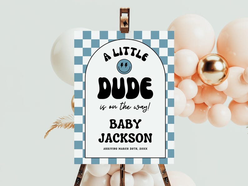 Little Dude Baby Shower Welcome Sign, Rad Dude is on the Way Board ...