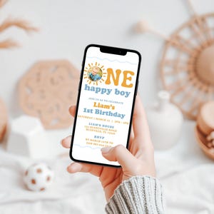 ONE Happy Boy Birthday Invitation, 1st Birthday Invitation, First ...