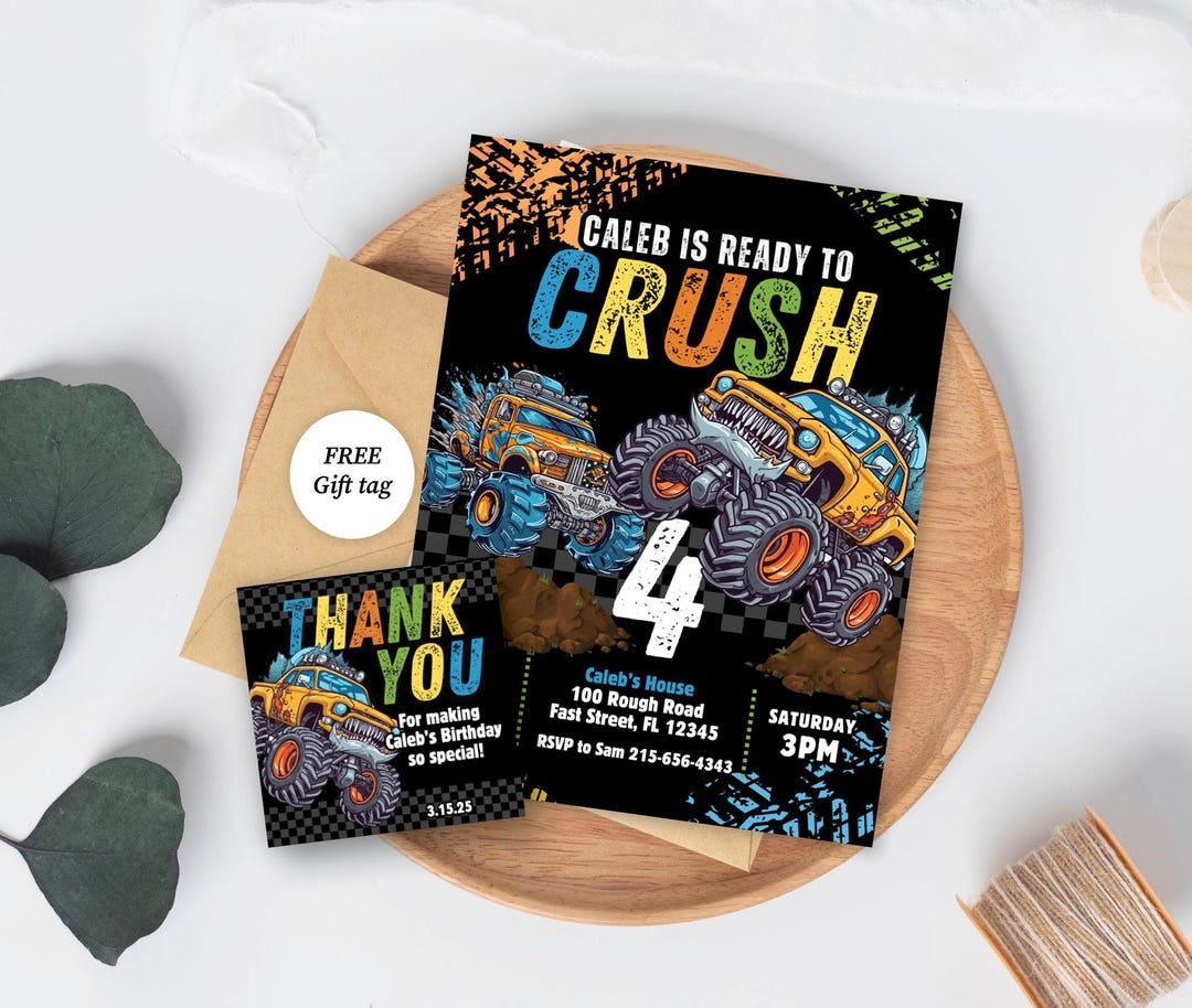 Invitación de cumpleaños de Monster Truck para cualquier edad ...