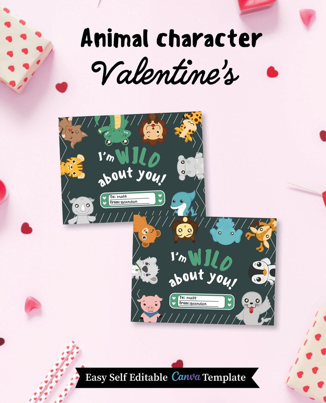 Wild Animal Valentines Day Cards for Kids, Jungle Animals Kids ...