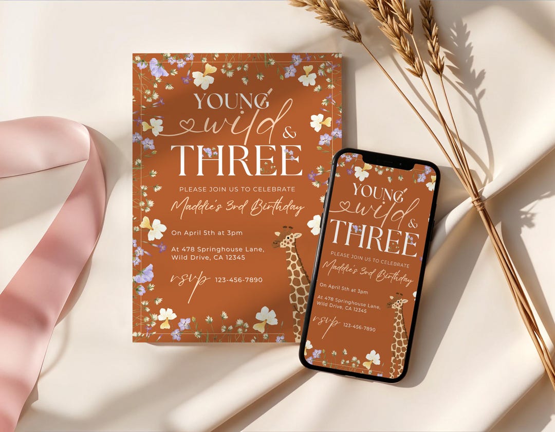 Young Wild and Three Party Invitation, Wild and 3 Birthday Invitation ...