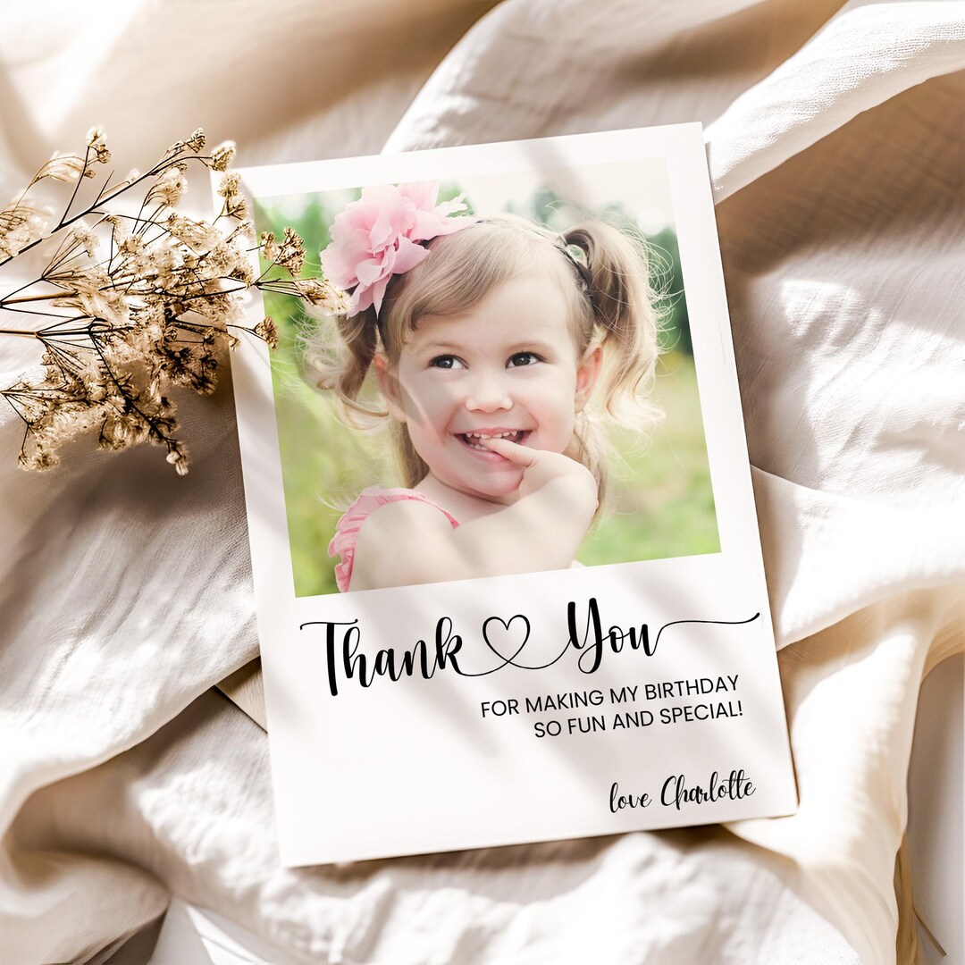 Birthday Thank You Photo Card, Photo Thank You Card Template, Wedding ...