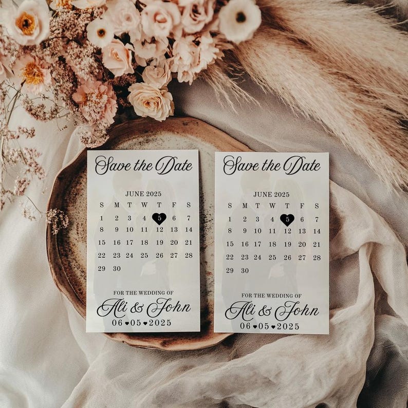 Calendar Save the Date Template, Minimalist Wedding Day Card ...