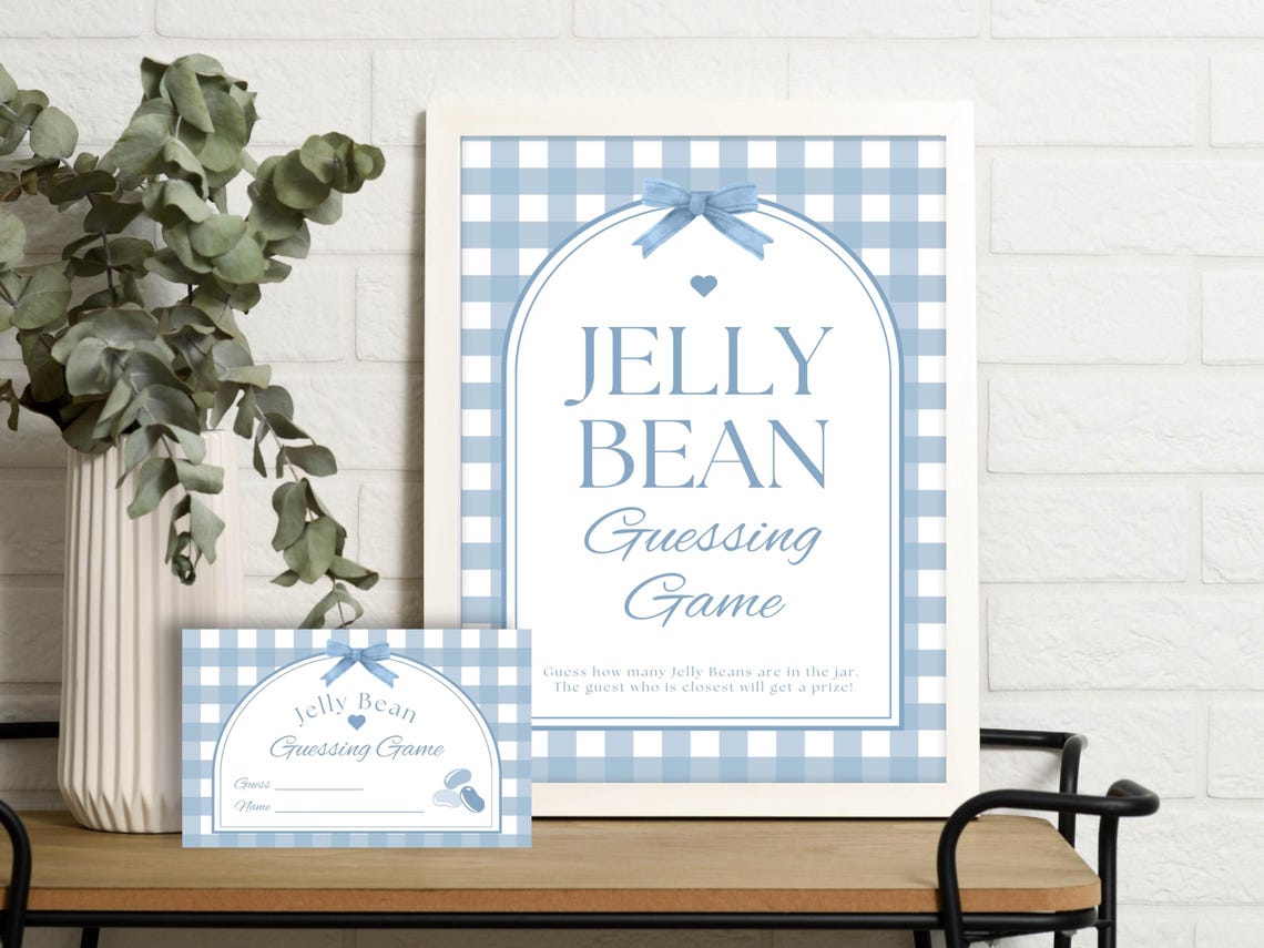 6 Blue Gingham Baby Shower Games, Baby Boy Shower Games Bundle, Blue ...