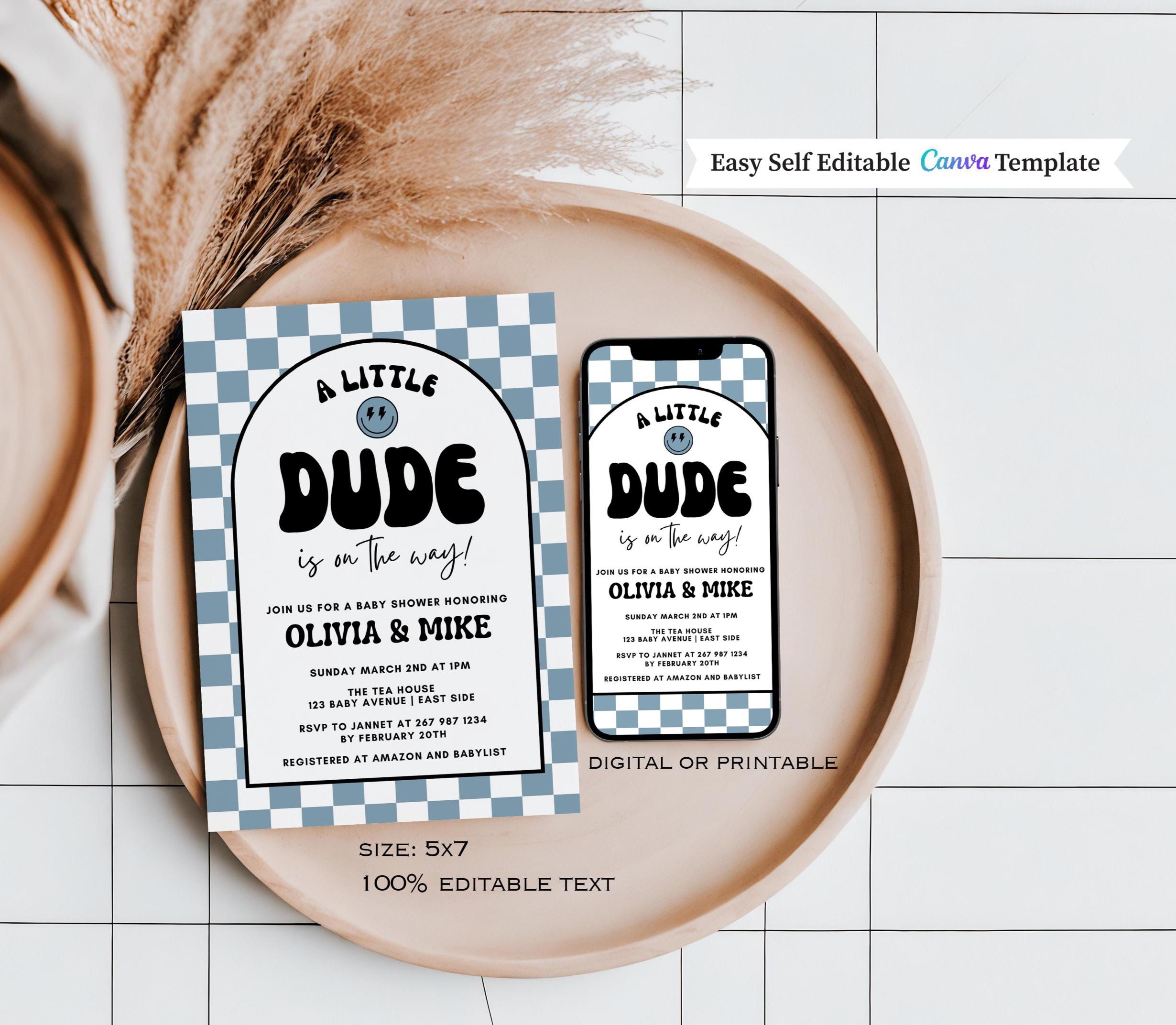 Little Dude Baby Shower Invitation Bundle, Rad Little Dude is on the ...