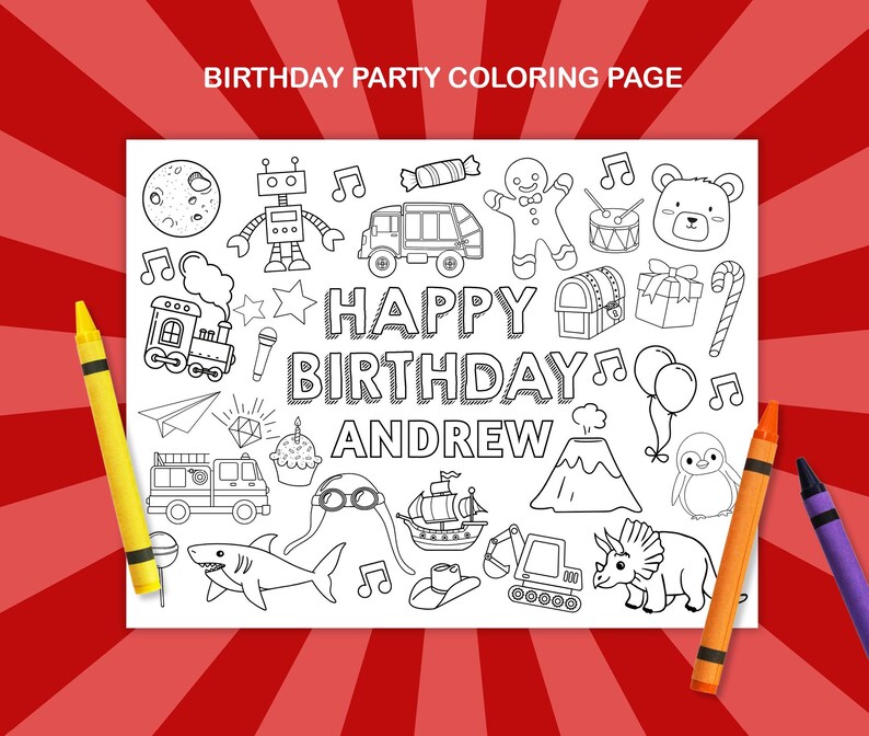 Danny Birthday Go Party Coloring Placemat for Kids Editable Template ...