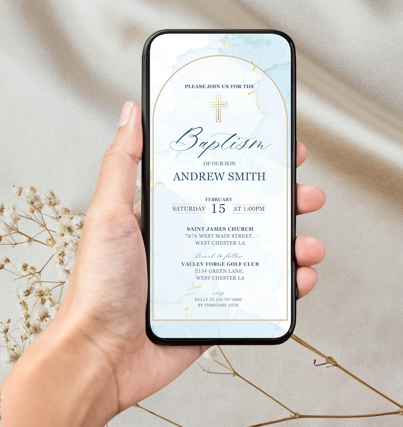 Boy Baptism Invitation Template, Digital Baptism Christening Blue ...