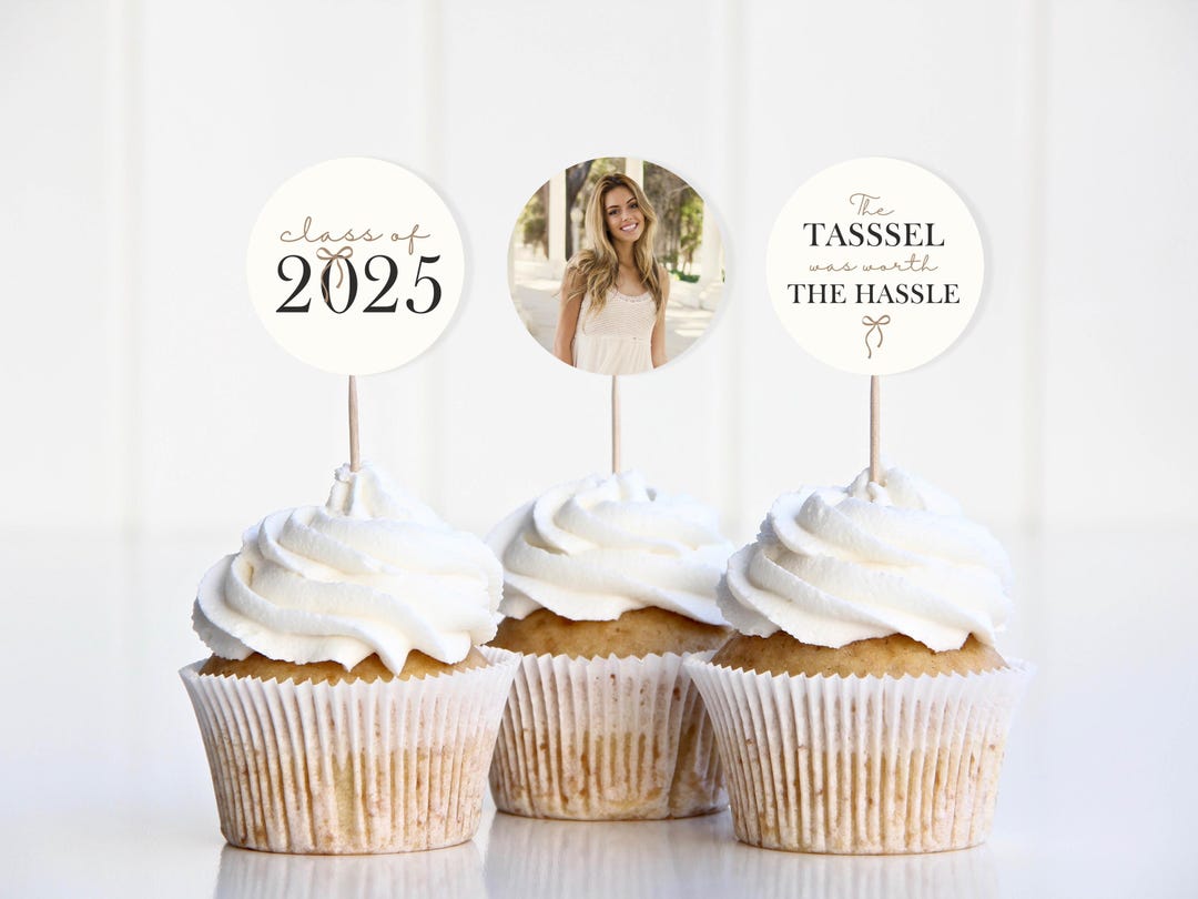 Class of 2025 Graduation Cupcake Toppers, Bow Senior Grad Party ...