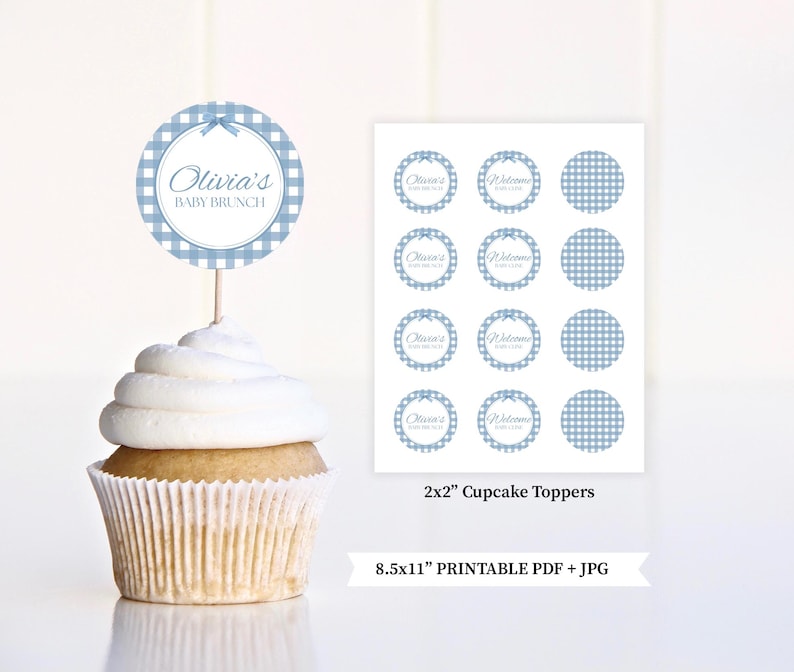Blue Baby Shower Cupcake Toppers, Checkered Blue Cupcake Toppers ...