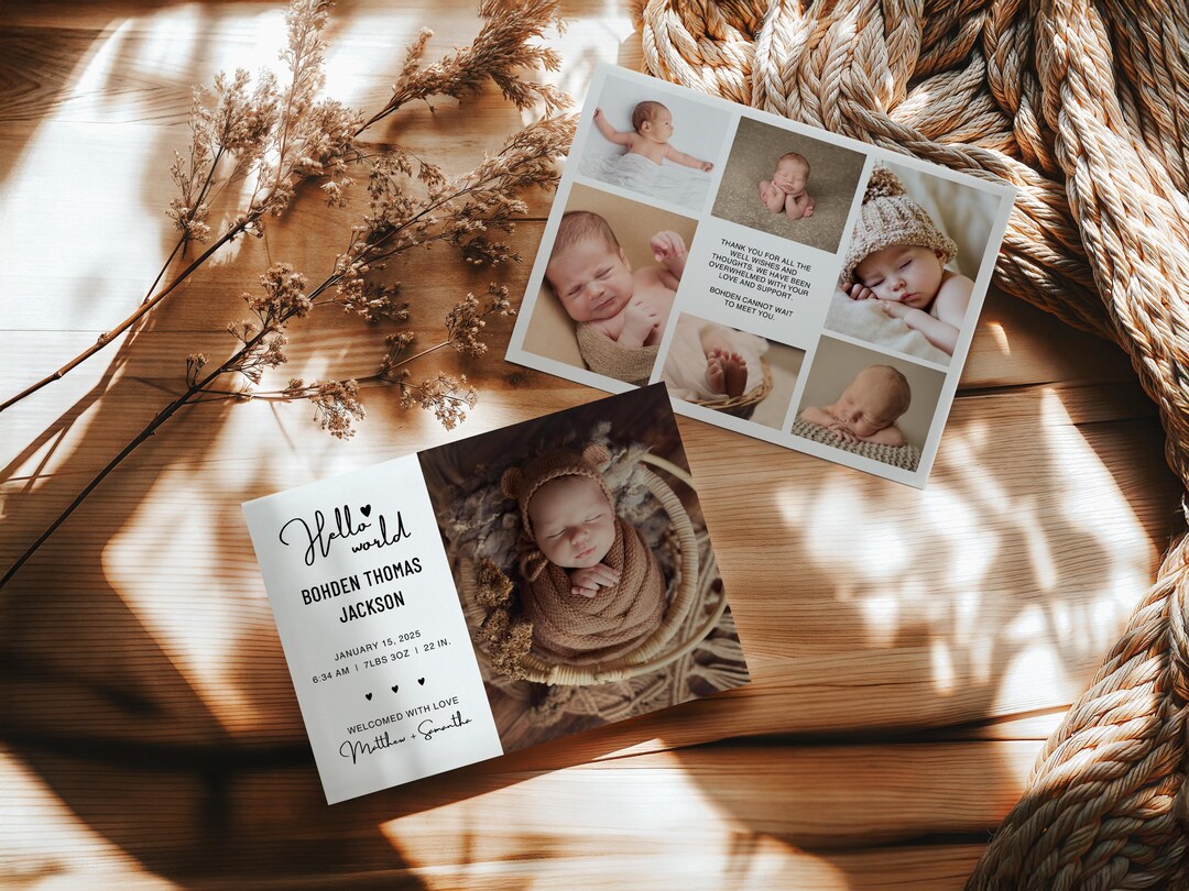 Newborn Baby Birth Announcement Template, Printable Photo Birth Card ...