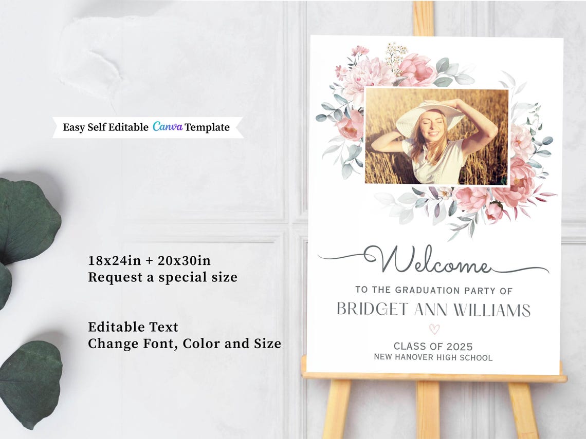 Graduation Party Welcome Sign, Floral Graduation Welcome Poster, Boho ...