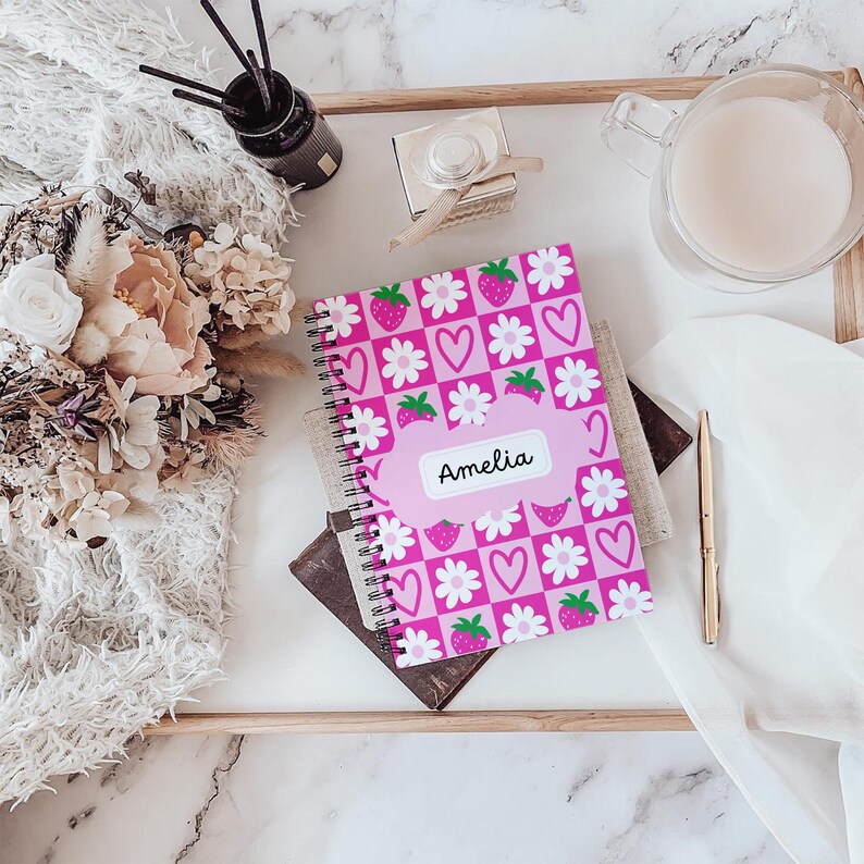 Floral Strawberry Spiral Notebook, Custom Notebook, Personalized ...
