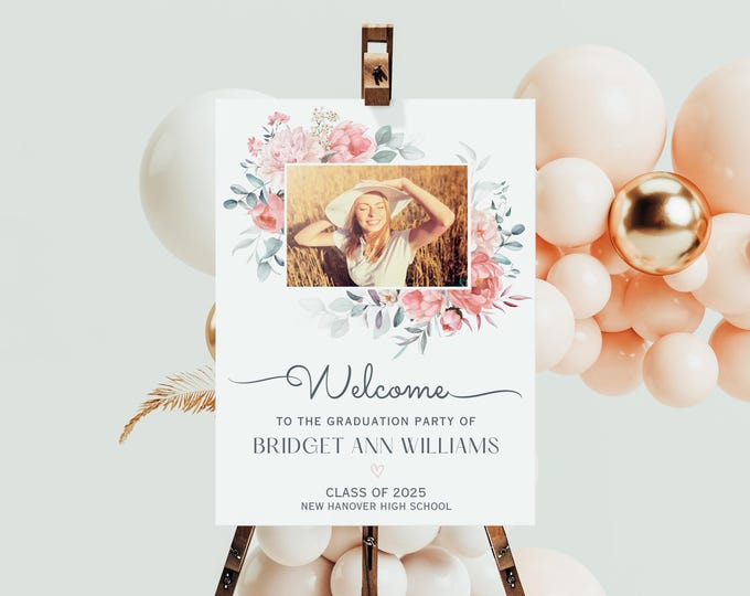 Graduation Party Welcome Sign, Floral Graduation Welcome Poster, Boho ...