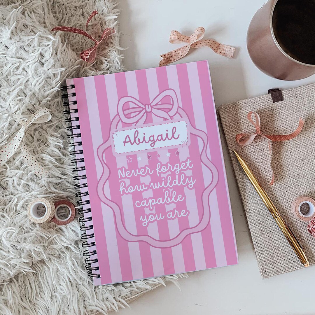 Pink Coquette Spiral Notebook, Pink Bow Custom Notebook, Personalized ...