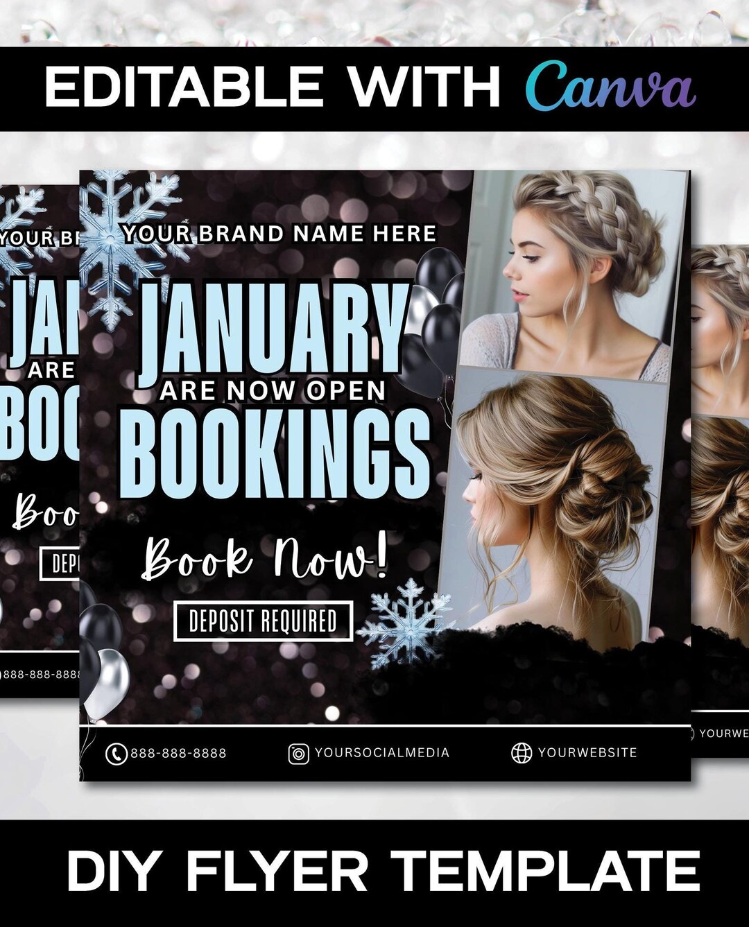 January Bookings Flyer, Book Now Flyer, Beauty Appointment Flyer, DIY ...