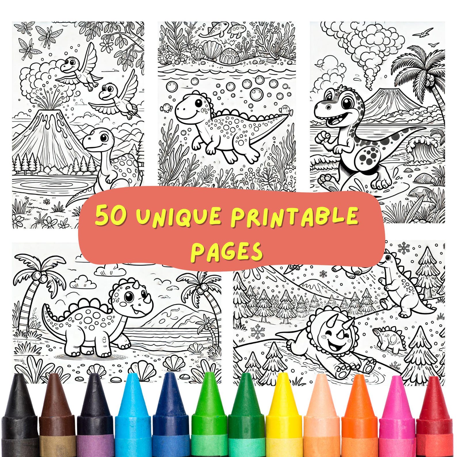 50 Dinosaur Coloring Pages - Etsy