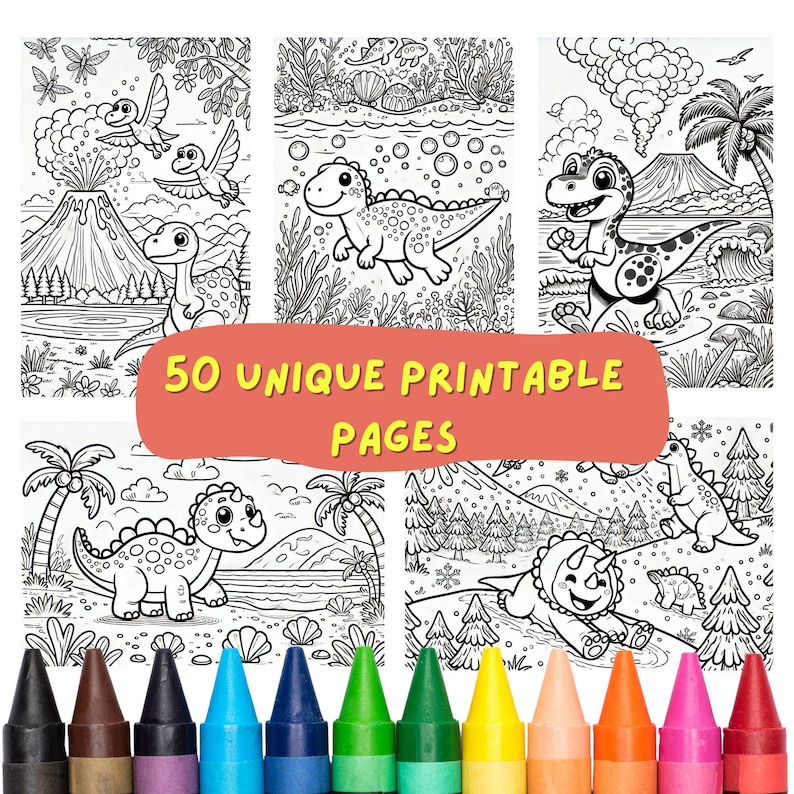 50 Dinosaur Coloring Pages - Etsy