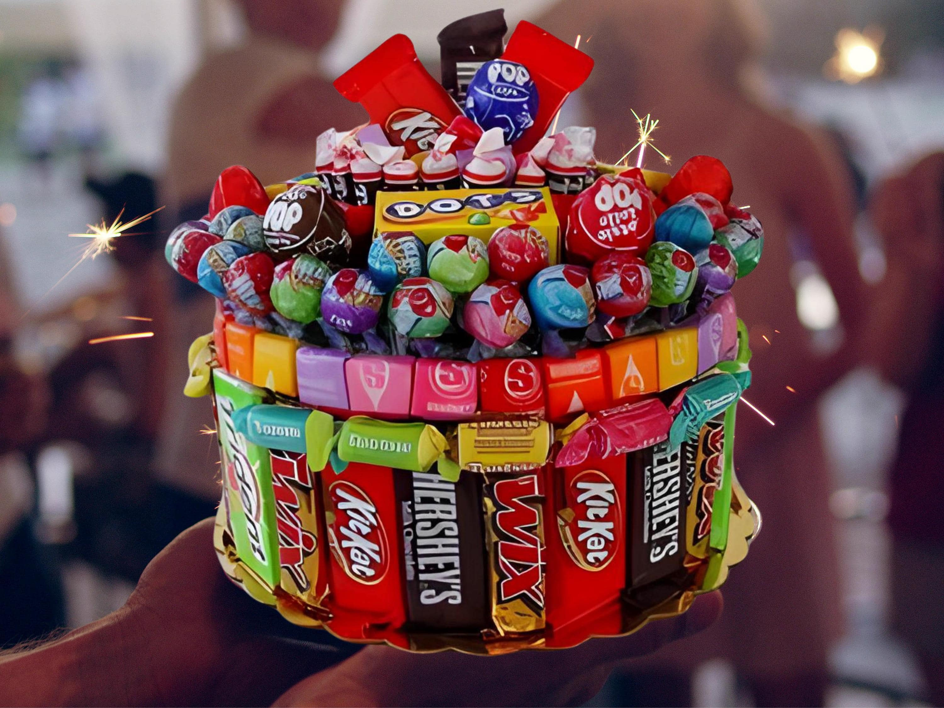 Happy Birthday Candy Themed cake is Filled With 50 Piece Candy Accented ...