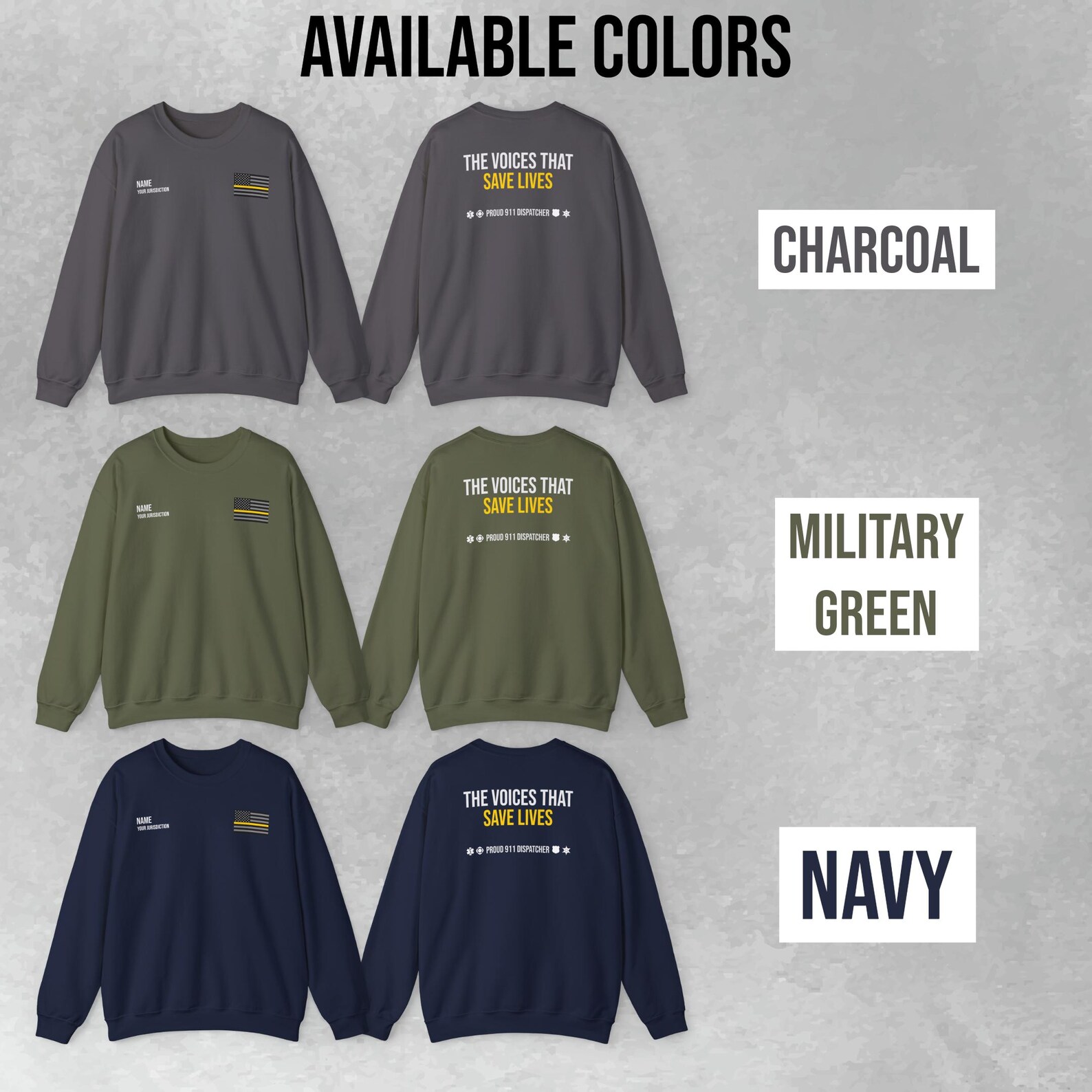 Personalized 911 Dispatcher Thin Gold Line Crewneck - Custom Name ...