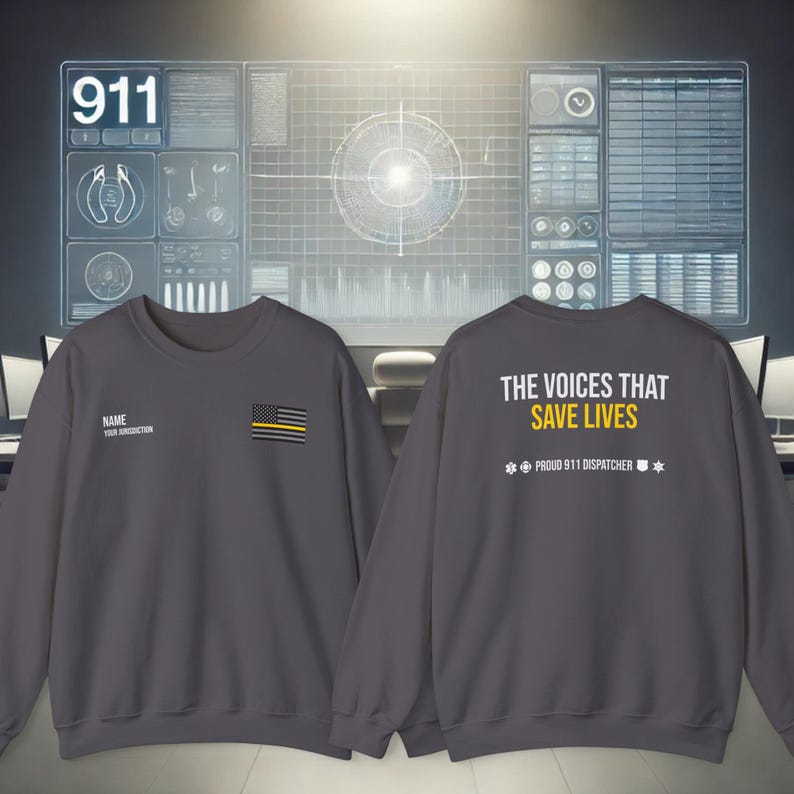 Personalized 911 Dispatcher Thin Gold Line Crewneck - Custom Name ...