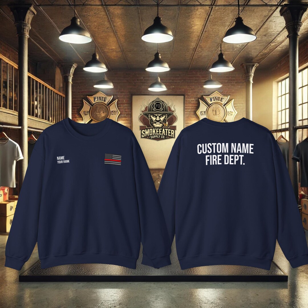 Personalized Firefighter Thin Red Line Crewneck Custom Name, Rank ...