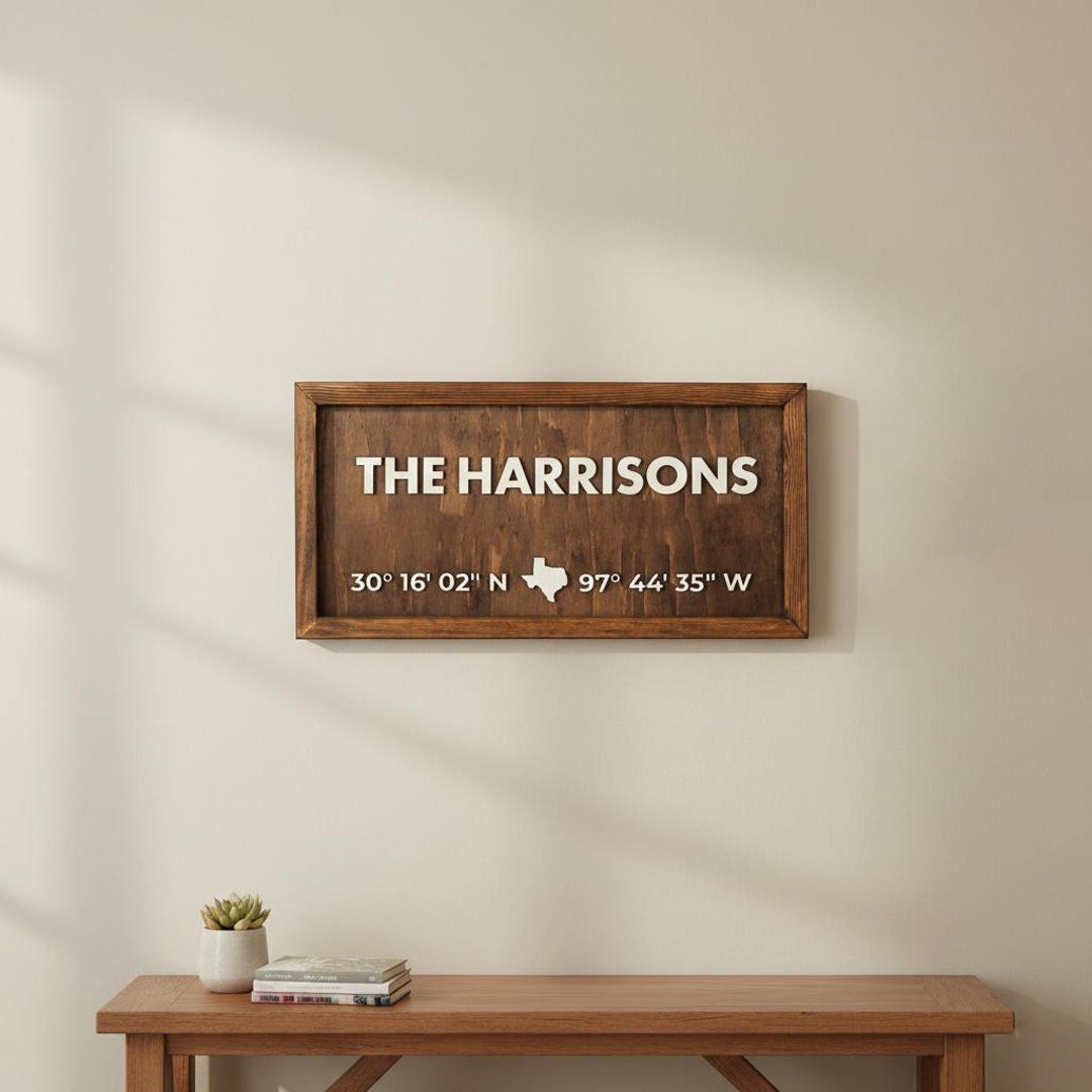 Personalized Wood Coordinate Sign | 3D Family Name Wall Art - Etsy