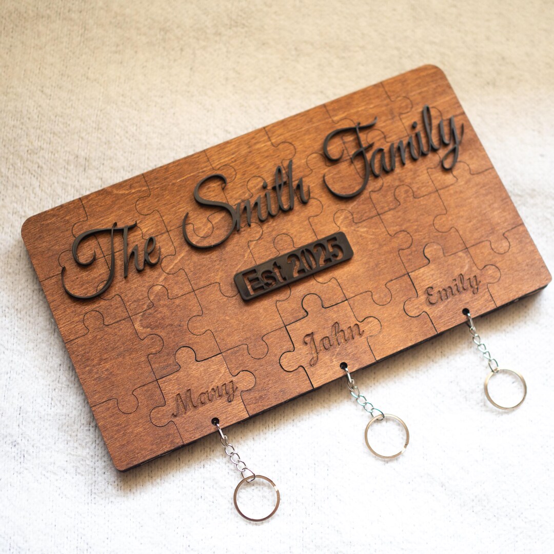 Housewarming Gift Key Holder, Custom Family Name Wall Rack ...