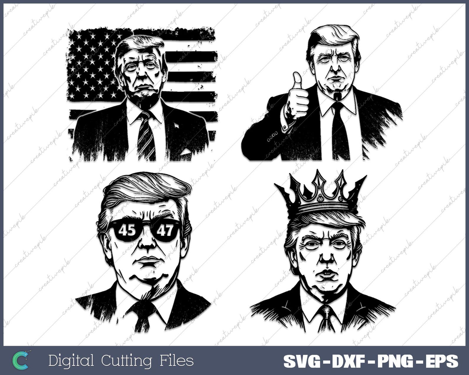 Donald Trump Svg Bundle, Trump Face Clipart File, Political Png, King ...