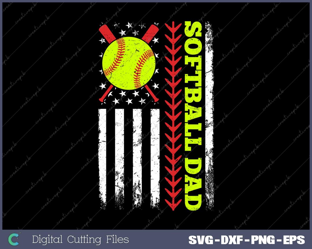 Softball Dad American Flag Png, Custom Name Softball, Father's Day, 4th ...