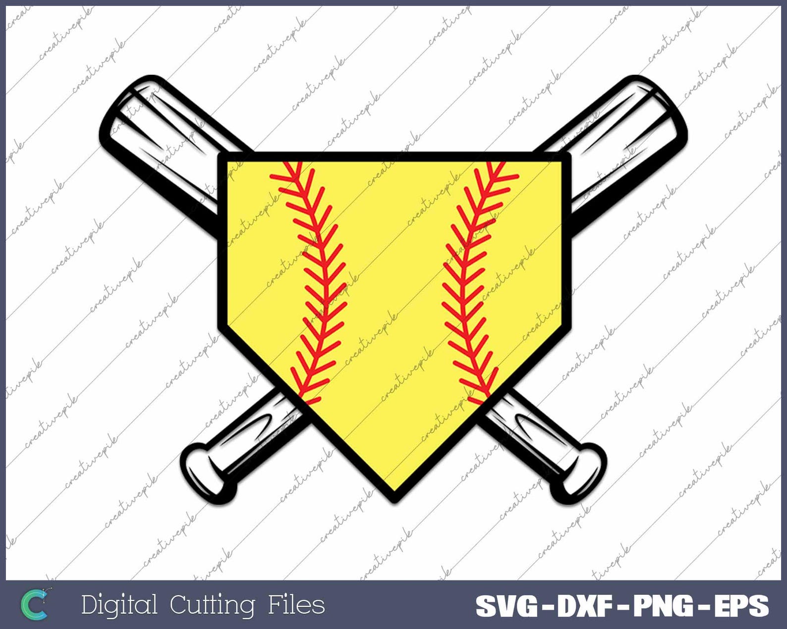Softball Home Plate Cross Bats Png, Baseball Stitches Vector, Softball ...