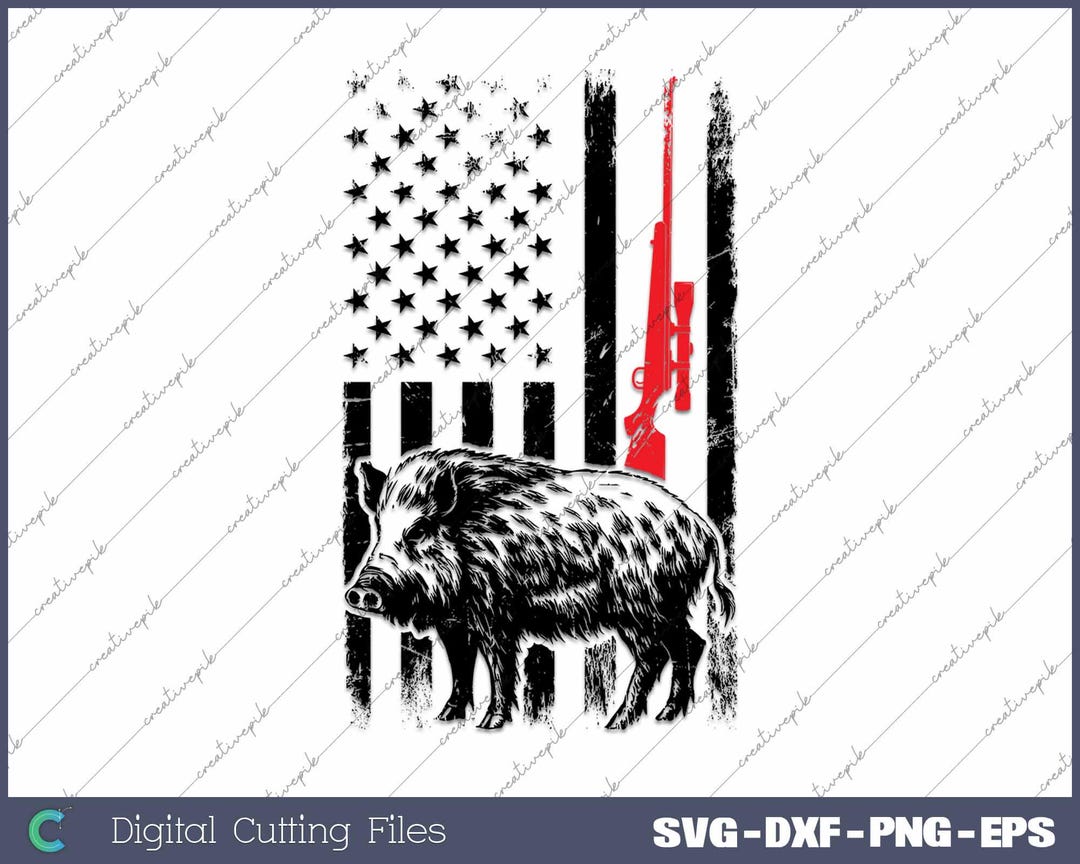 Patriotic American USA Flag Boar Hunting Wild Hog Hunter Svg, Png ...