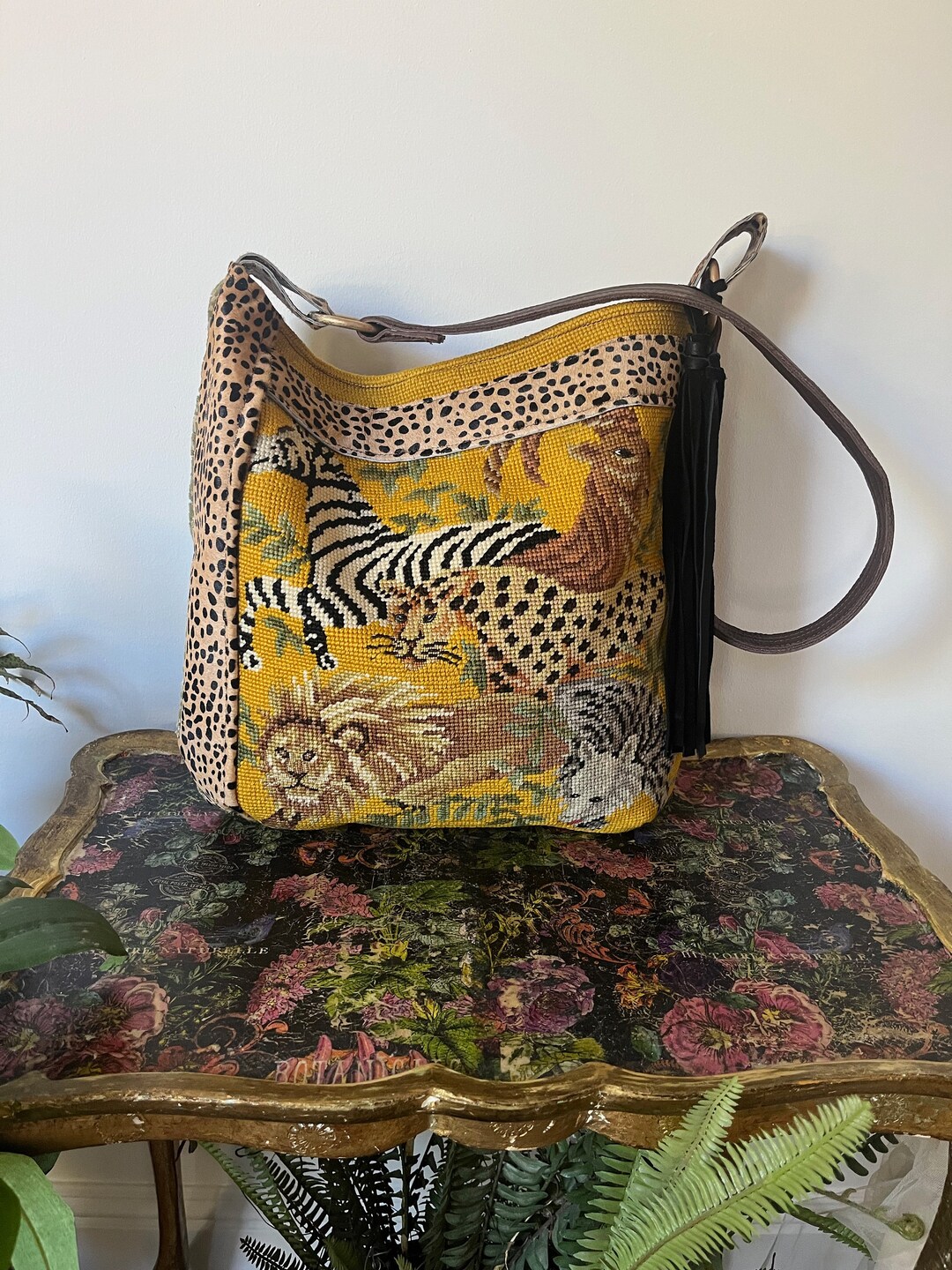 Vintage African Lion, Zebra, Cheetah, Needlepoint, Leopard Cowhide ...