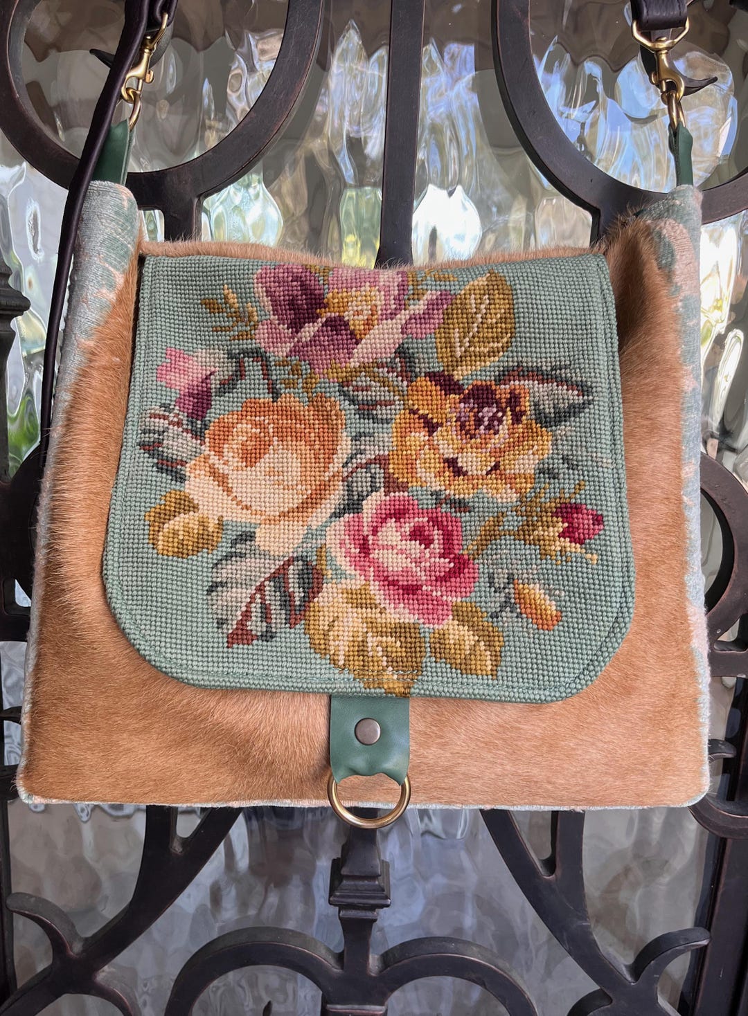Vintage Needlepoint Roses and Flowers, Cowhide, Western, Leather ...