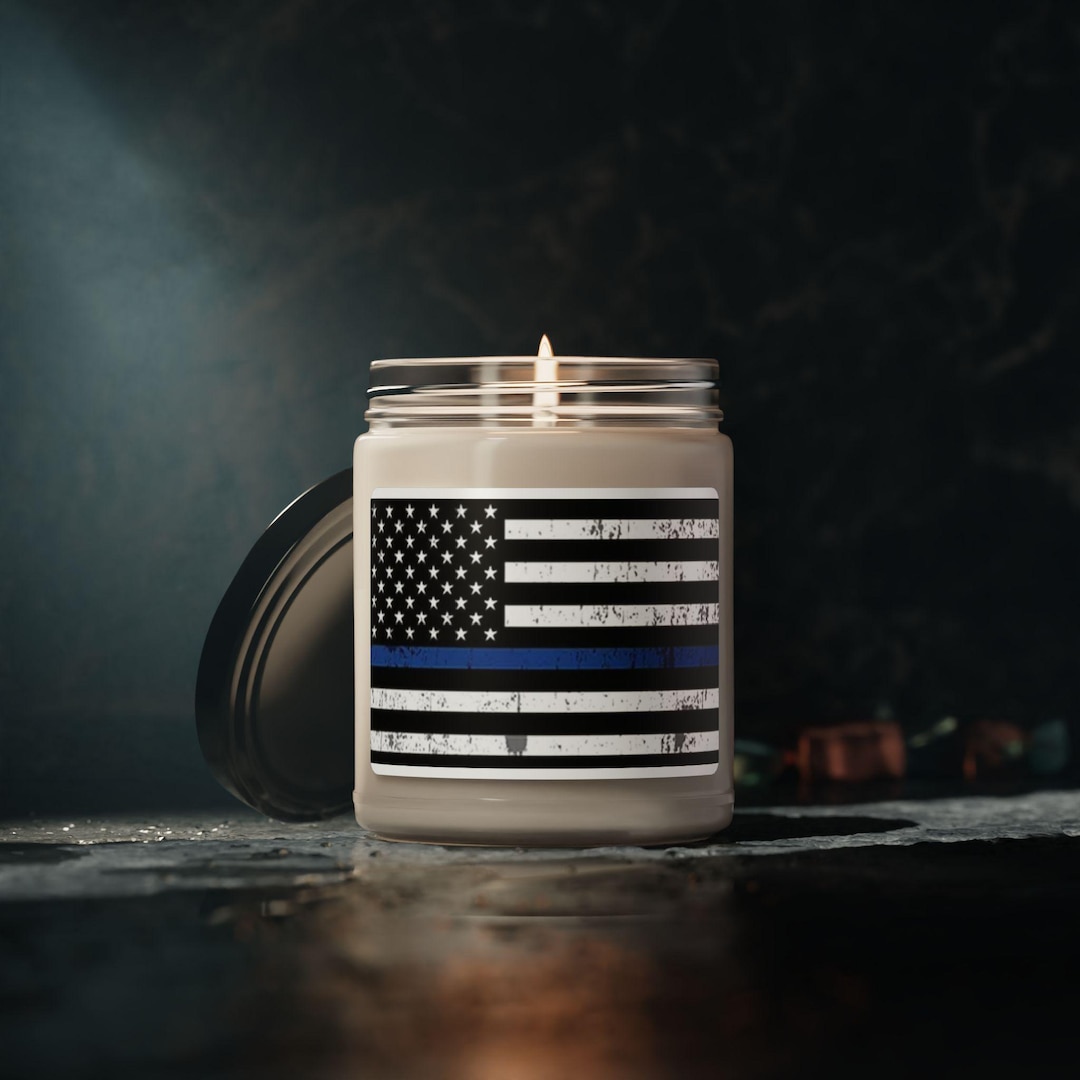 Soy Candle, Police Officer Gift, American Flag Thin Blue Line Home ...