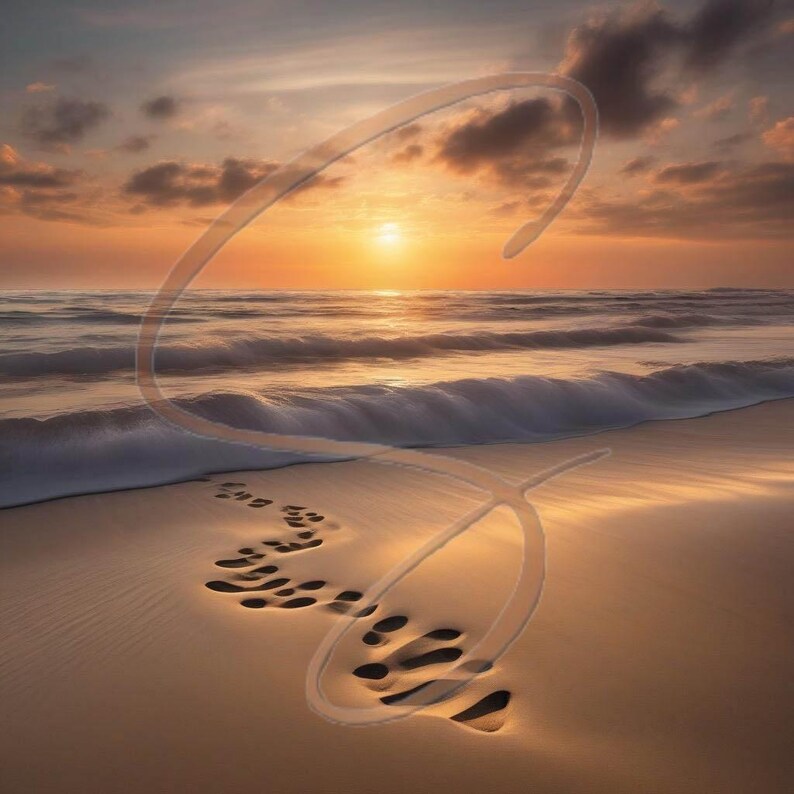 SVG Artwork Beach Scene at Sunset With Footprints in the Sand Digital ...