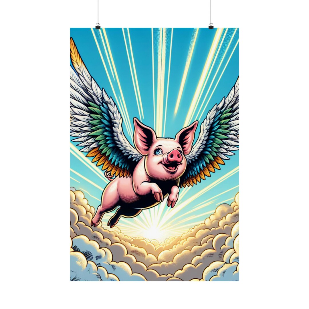 Whimsical Flying Pig Poster, Fun Art Print for Home Decor, Cute Gift ...