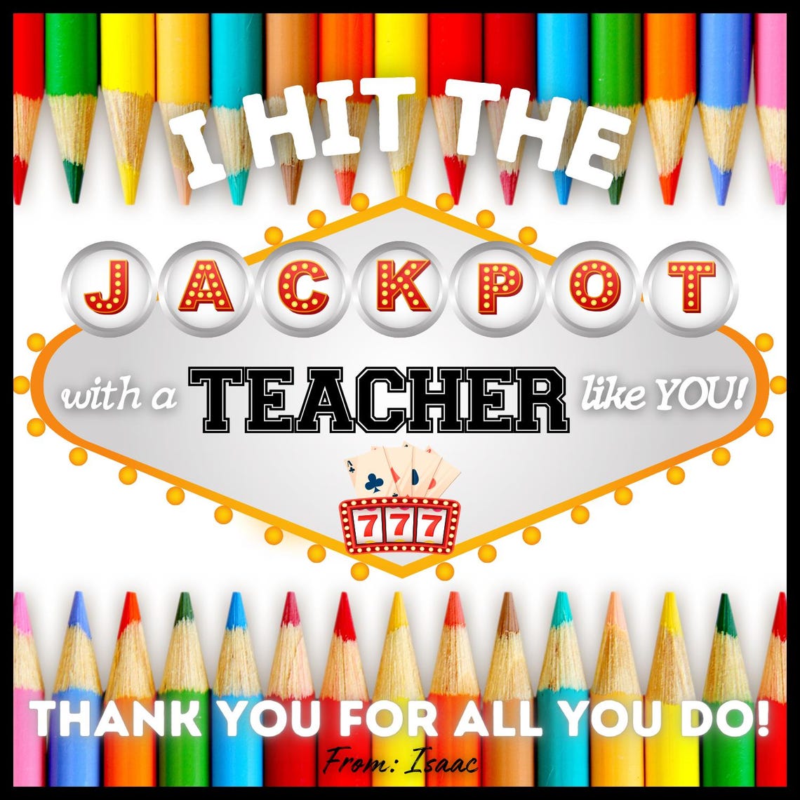 I Hit the Jackpot With a Teacher Like YOU Gift Tag for Teacher ...